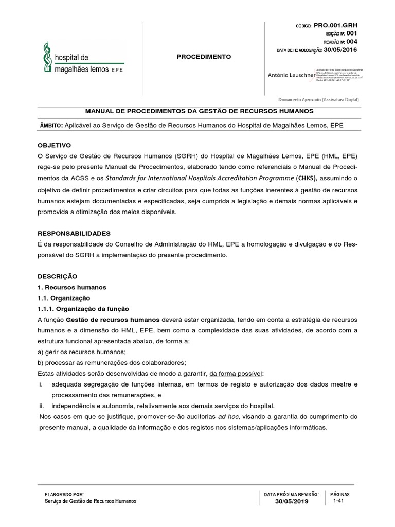 Procedimento Manual de Procedimentos Da Gestão de Recursos Humanos | PDF