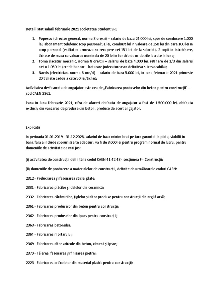 Informatii Stat Salarii Constructii 02 2021 | PDF