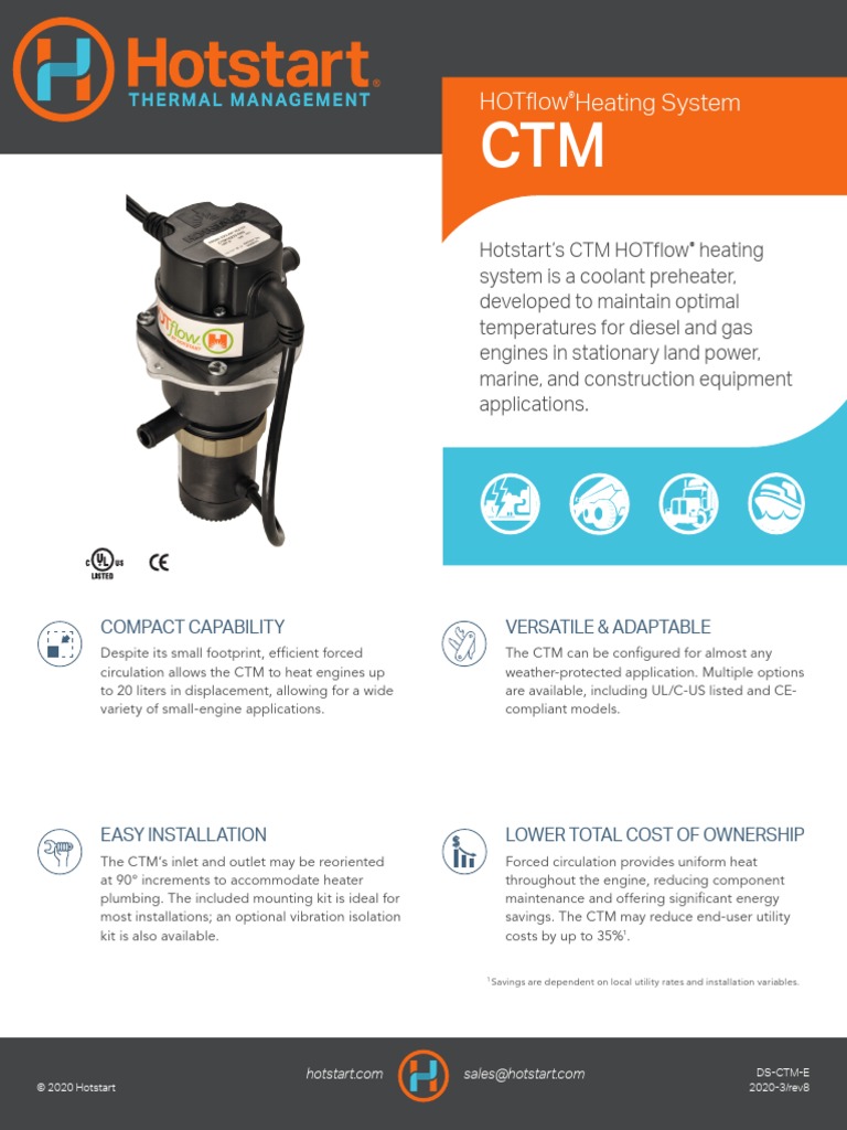 Hotstart Data Sheet CTM Engine Heater EN | PDF | Engines | Power Supply