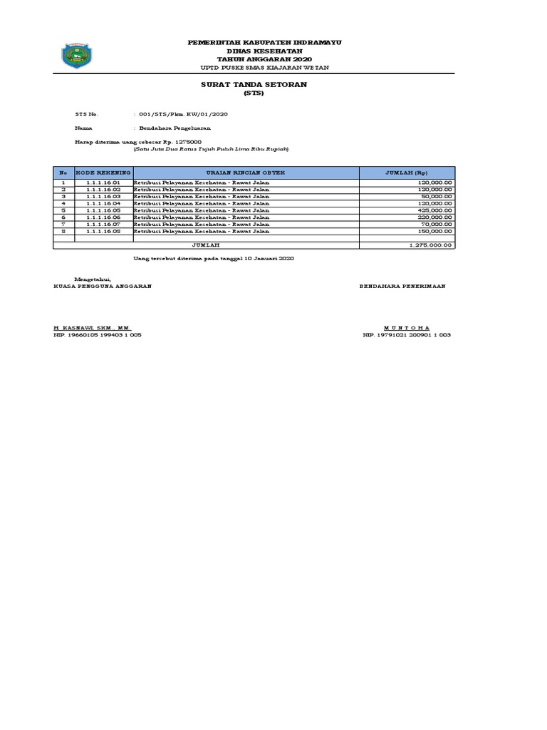 Format 1 - Surat Tanda Setoran | PDF