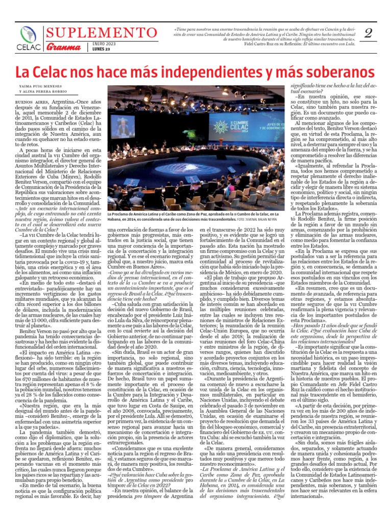 La Celac Nos Hace Más Independientes y Más Soberanos: Suplemen To | PDF ...
