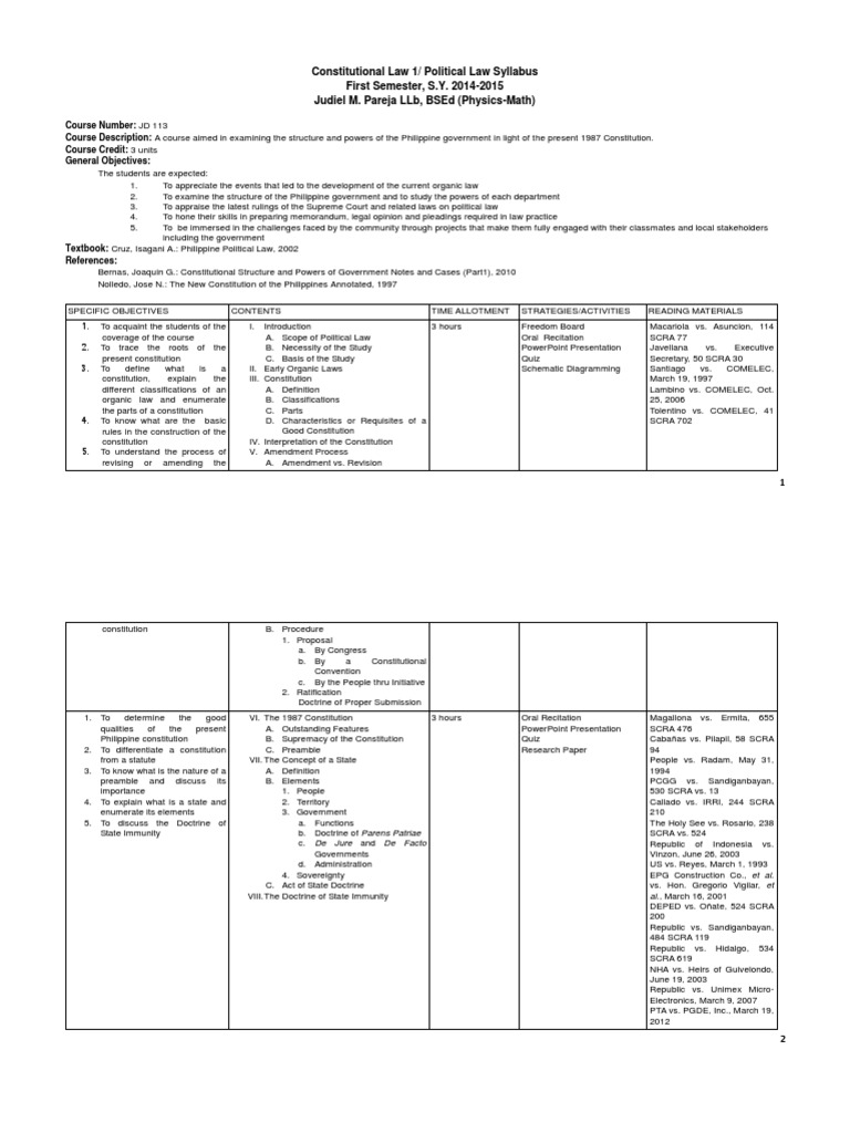 Constitutional Law 1 Syllabus | PDF | Commission On Elections ... Constitutional Law 1 Syllabus | PDF | Commission On Elections ...