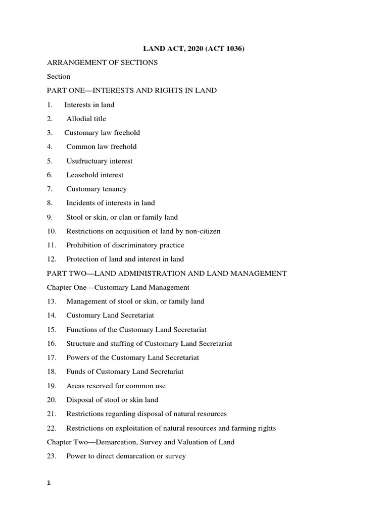 Land Act 2020 Act 1036 | PDF | Real Estate Appraisal | Fee Simple