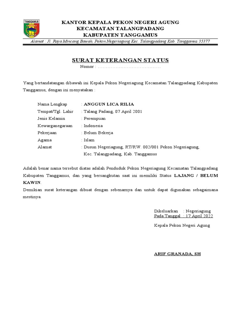 Surat Keterangan Status | PDF