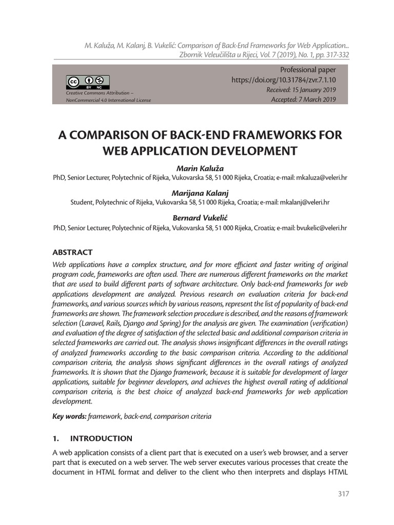 KaluzaKalanjVukelic COMPARISON OF BACK END FRAMEWORKS FOR WEB APPLICATION DEVELOPMENT | PDF ...