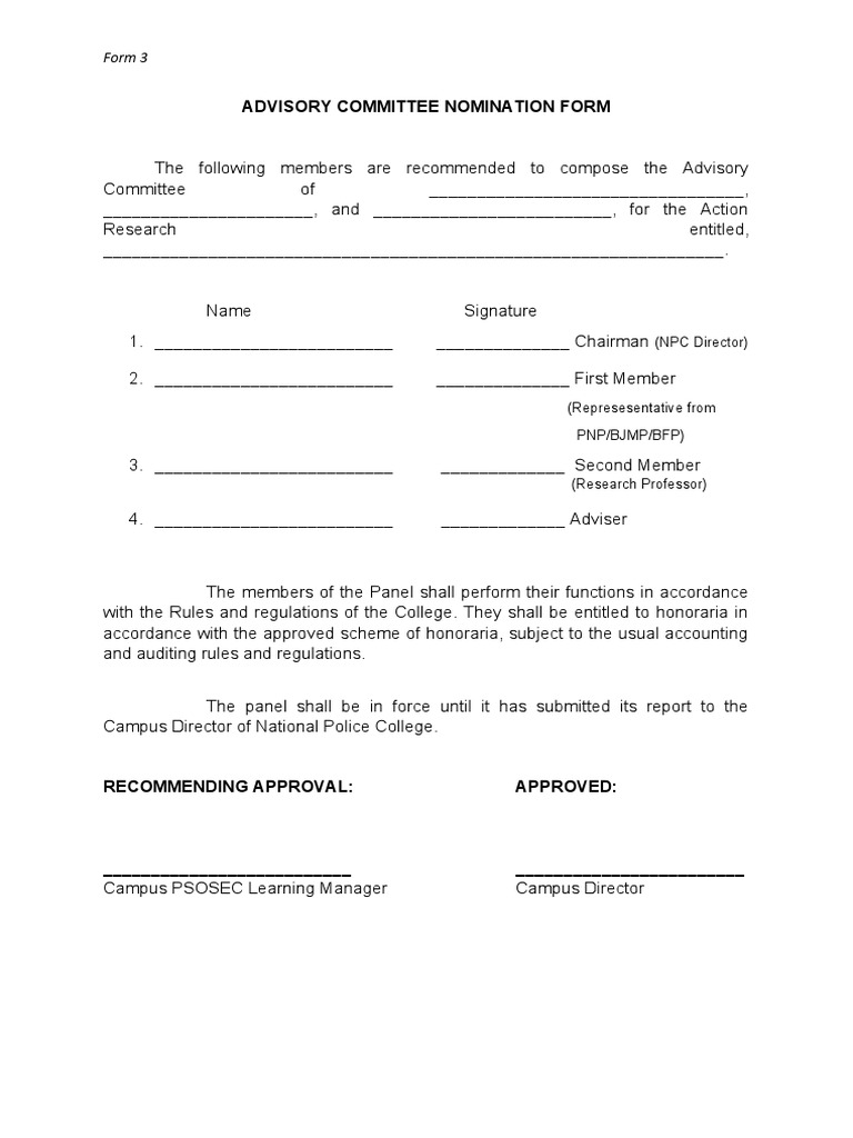 Advisory Committee Nomination Form - 1671482506 | PDF