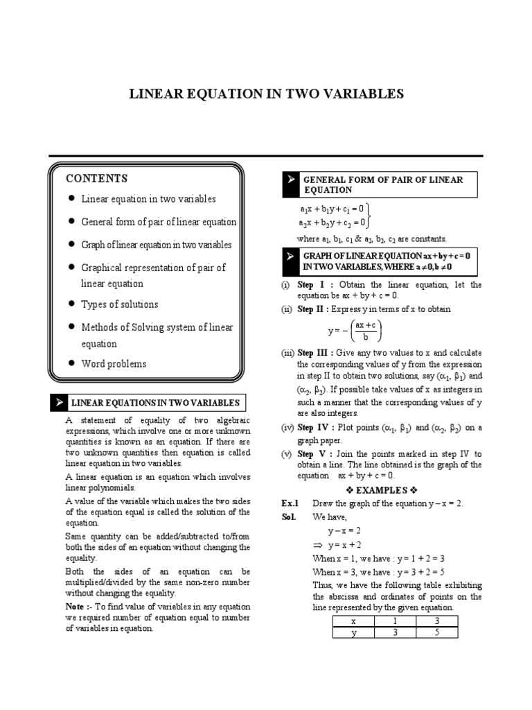 Linear Equations in Two Variables | PDF | Equations | Mathematics