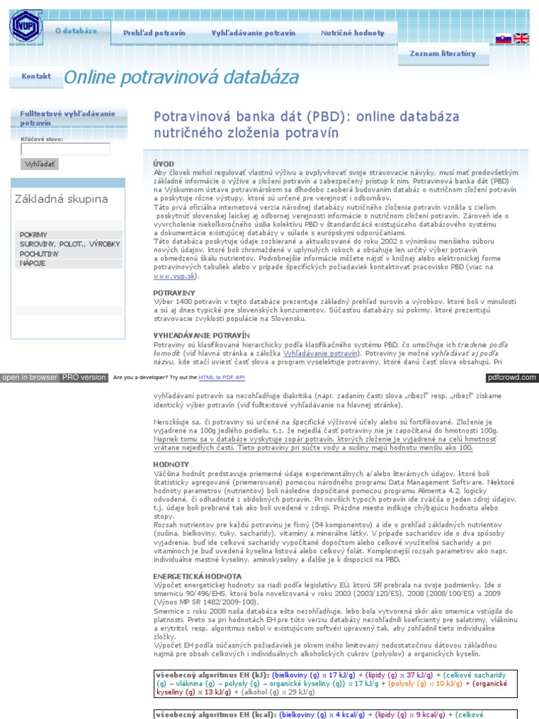 Potravinova Databaza | PDF