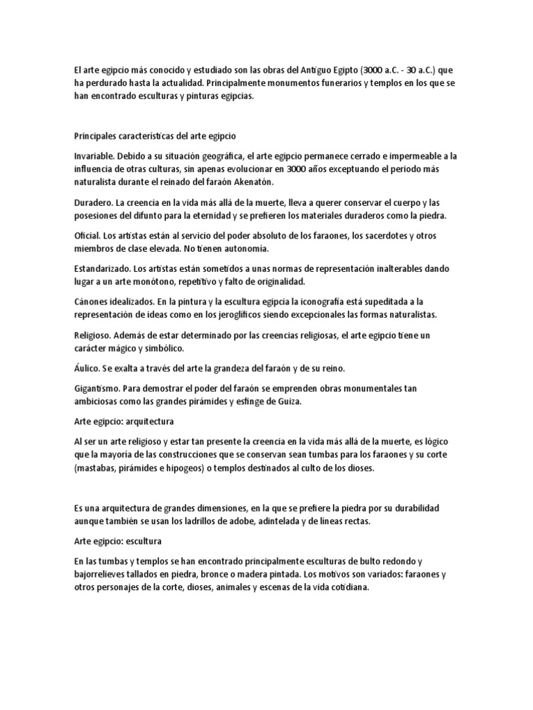 Características del arte egipcio antiguo | PDF | Antiguo Egipto | Escultura
