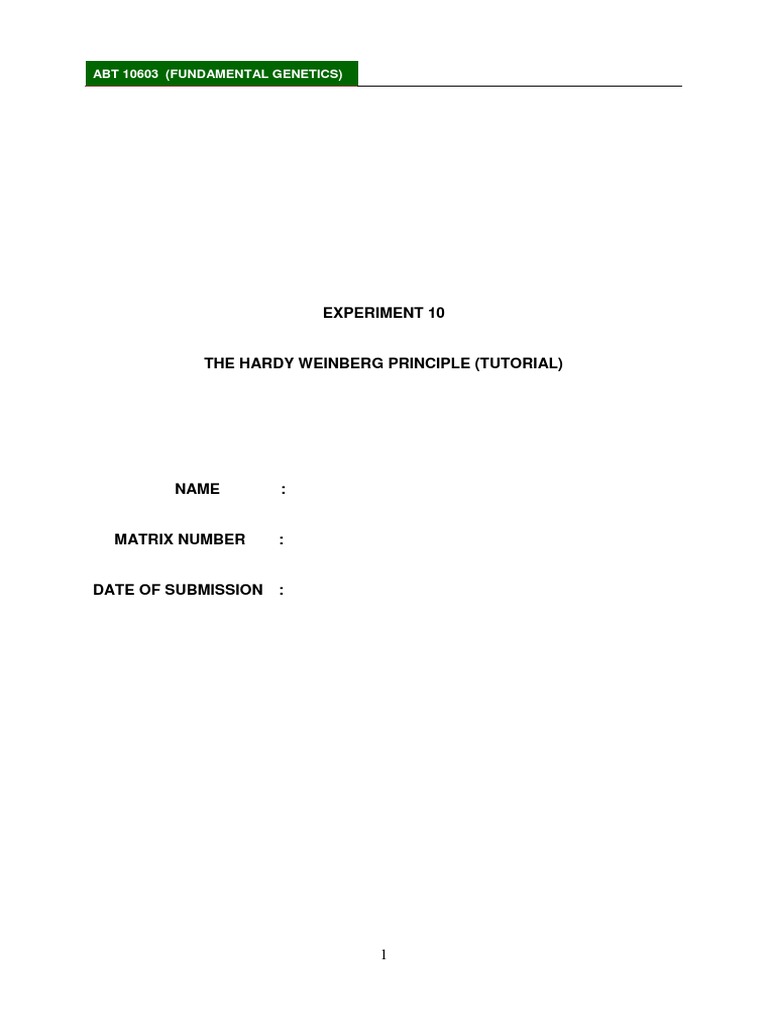 Experiment 10 Hardy Weinberg Principle Tutorial | PDF | Allele | Fitness (Biology)