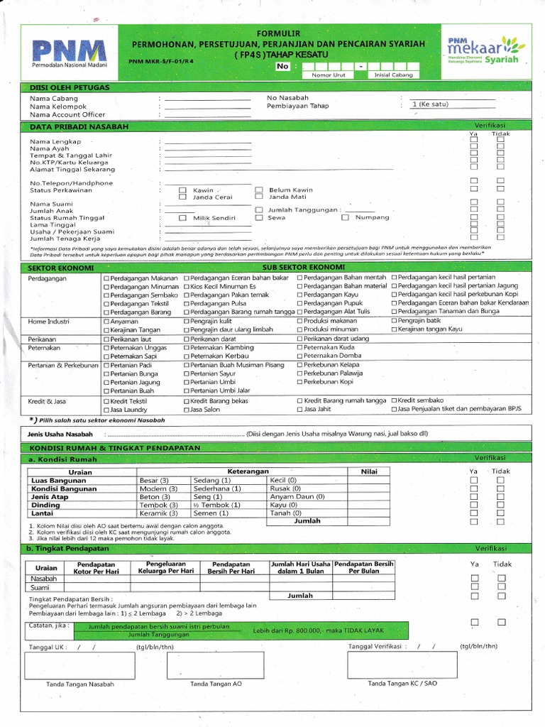 Formulir Pembiayaan Syariah PNM | PDF