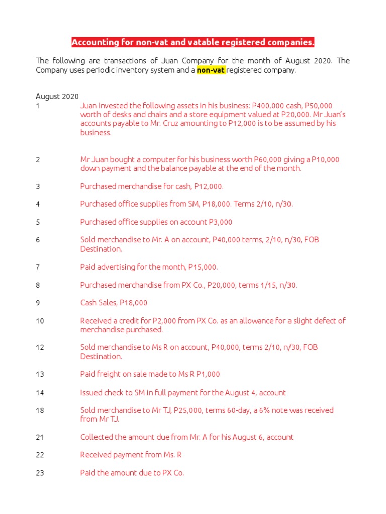 VAT Computation for Non-VAT Businesses | PDF | Debits And Credits ...