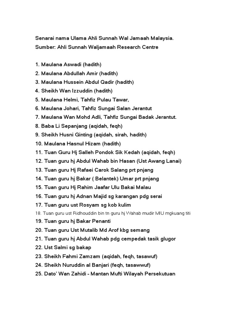 Ulama Ahli Sunnah Malaysia List | PDF | Abrahamic Religions | Theocracy