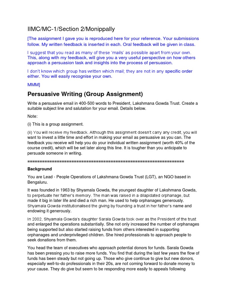 Persuasive Writing AssignmentsMC2 | PDF | Fundraising | Charitable ...
