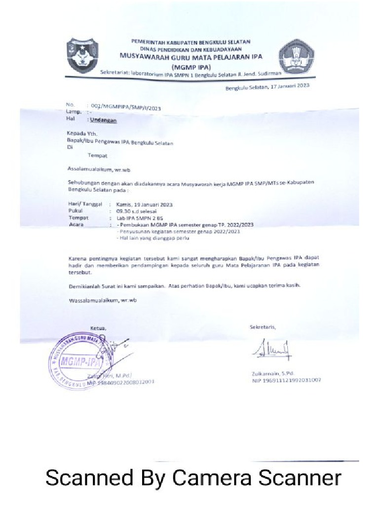 Contoh Undangan MGMP Ipa 2023 | PDF