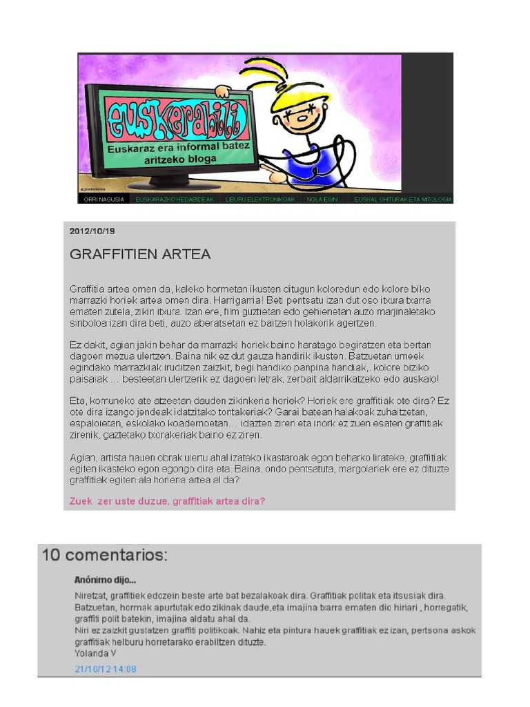 Graffitiak Testua Eta Galderak | PDF