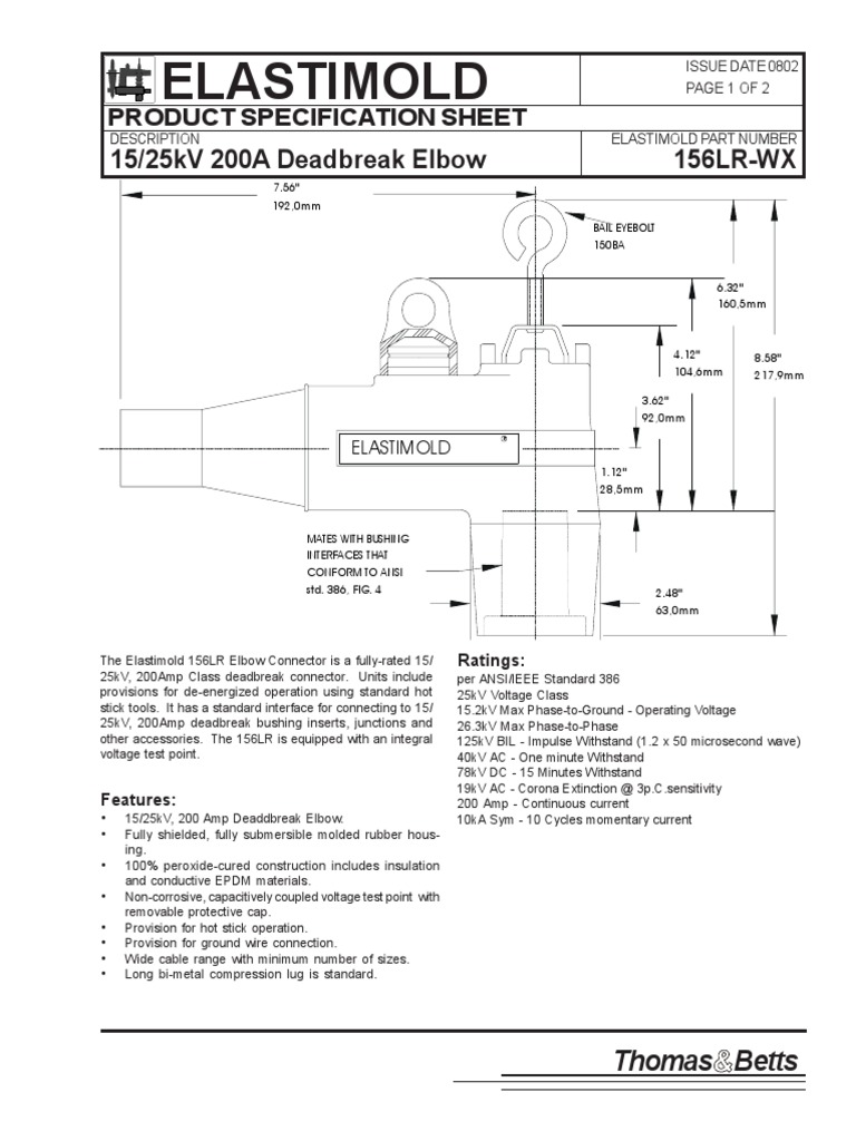 Elastimold 156LR | PDF | Electrical Connector | Insulator (Electricity)