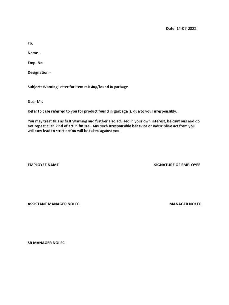 Warning Letter Sample | PDF