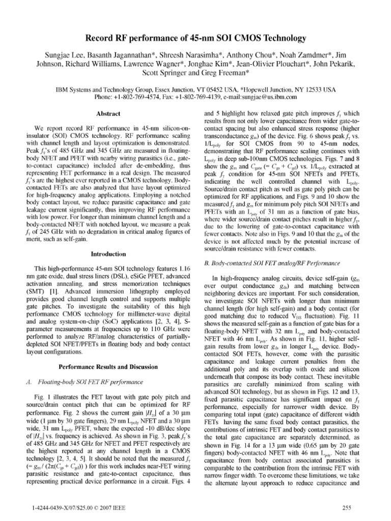 Record Rf Performance Of 45 Nm Soi Cmos Technology Pdf Field Effect Transistor Mosfet