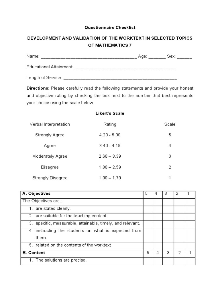Questionnaire Checklist | PDF | Learning | Likert Scale