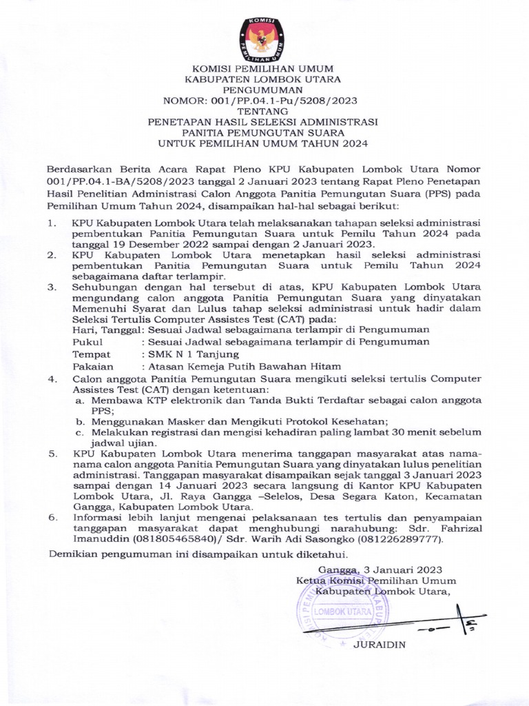 Pengumuman Pps - 001 | PDF