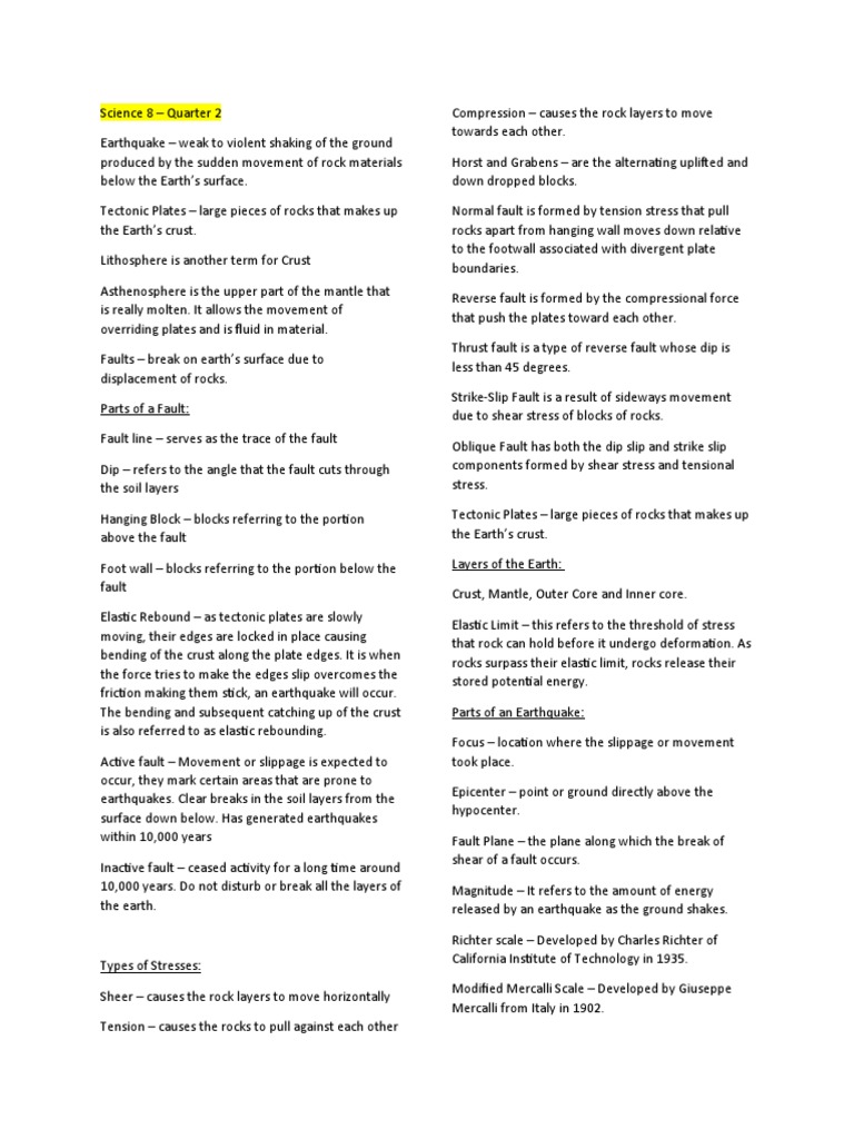 Science 8 Quarter 2 | PDF | Fault (Geology) | Earthquakes