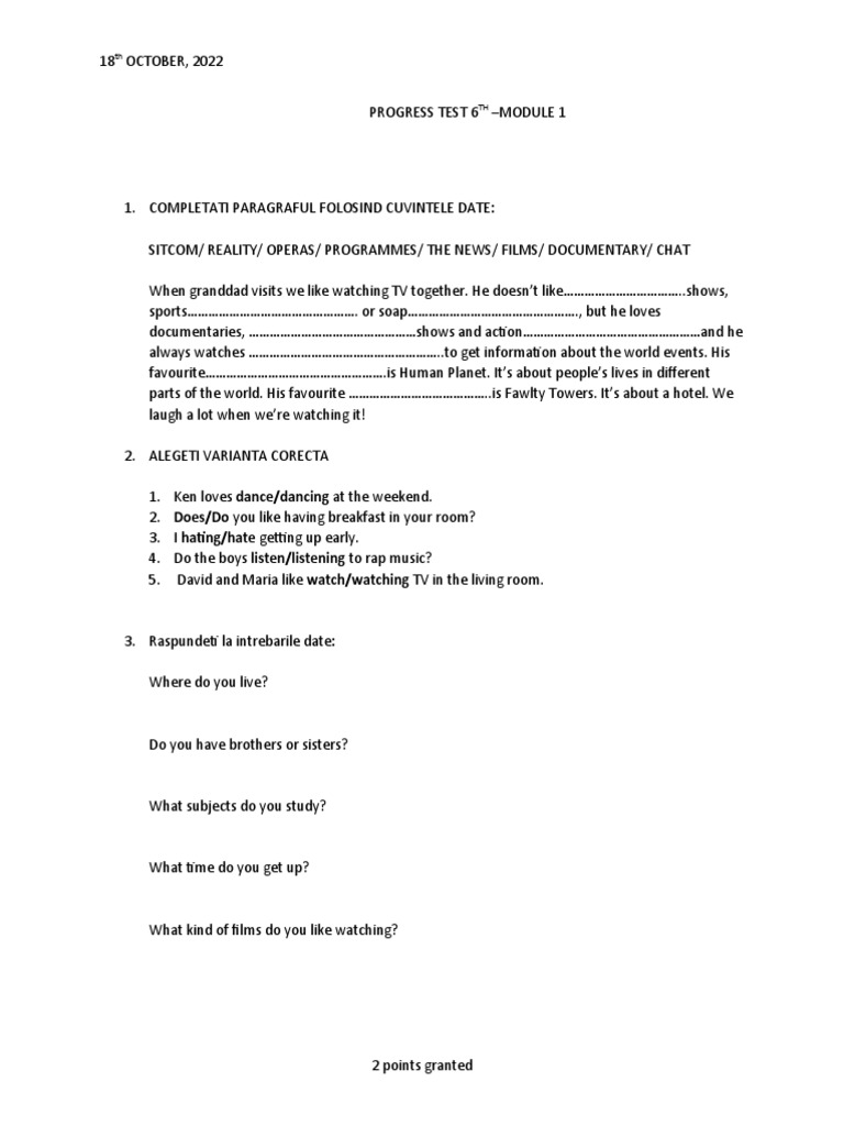 Progress Test 6th | PDF