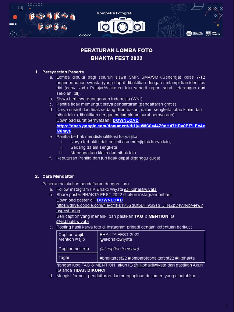 Peraturan Lomba Fotografi Iik BW | PDF