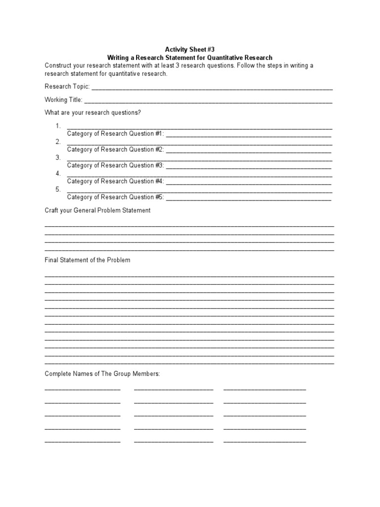 Activity 3 - Writing Statement of The Problem | PDF | Inquiry | Cognition