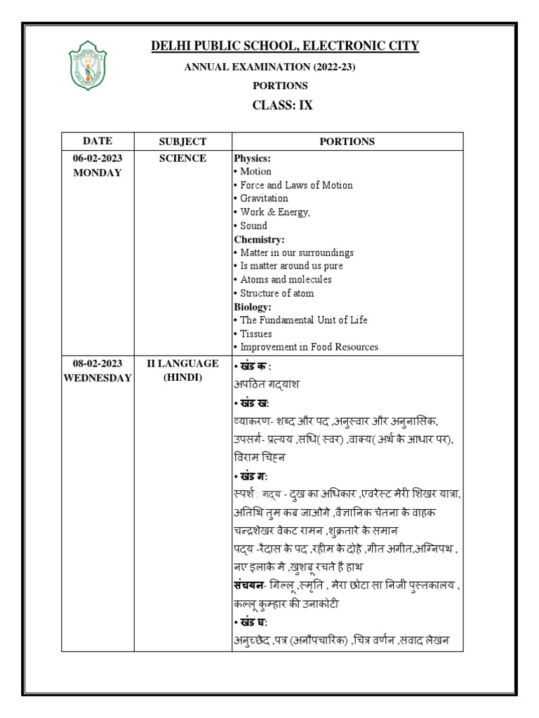 Portions Class 9 | PDF