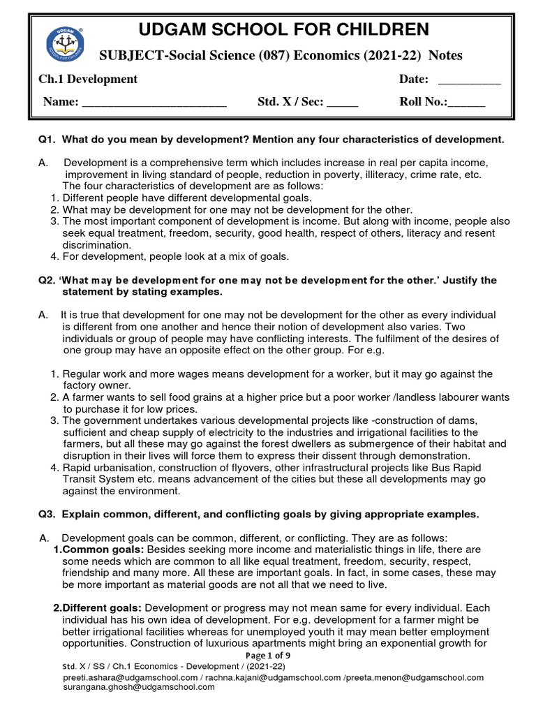 Characteristics of Development Class 10 | PDF | Human Development Index ...