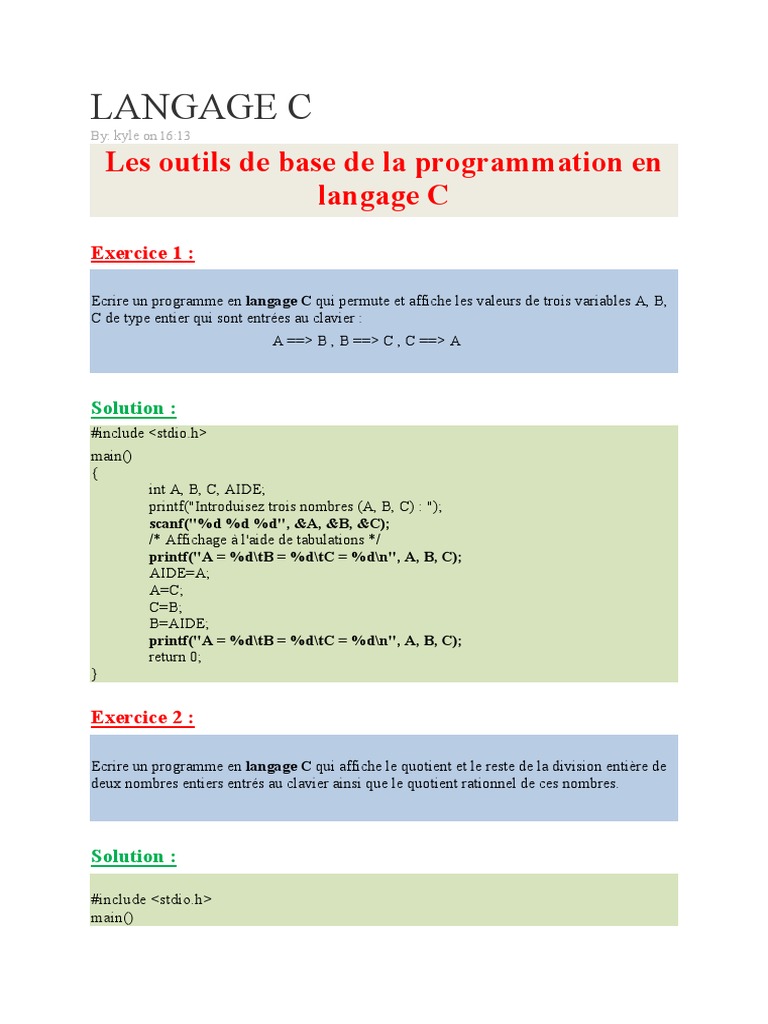 Langage C | PDF | C (Langage de programmation) | Programmation informatique