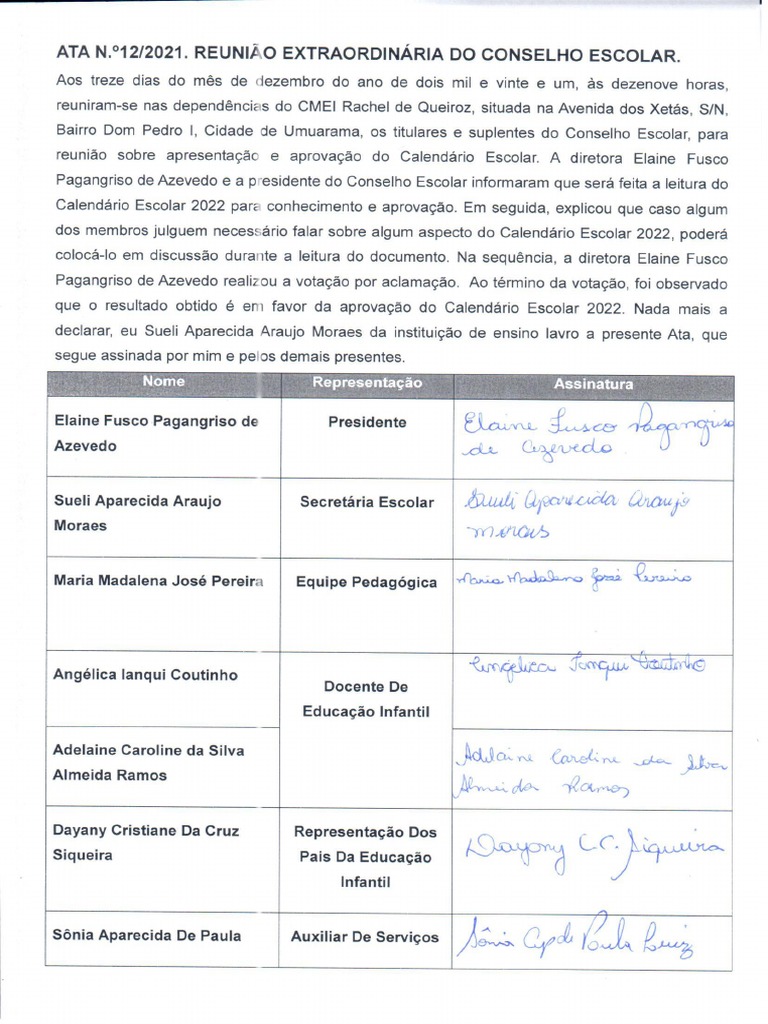 Ata Calendário Escolar | PDF