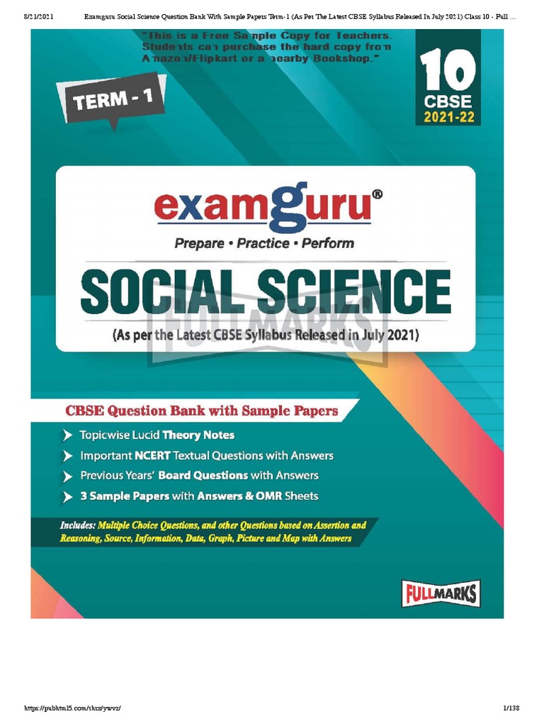 Examguru Social Science Question Bank With Sample Papers Term-1 (As Per ...