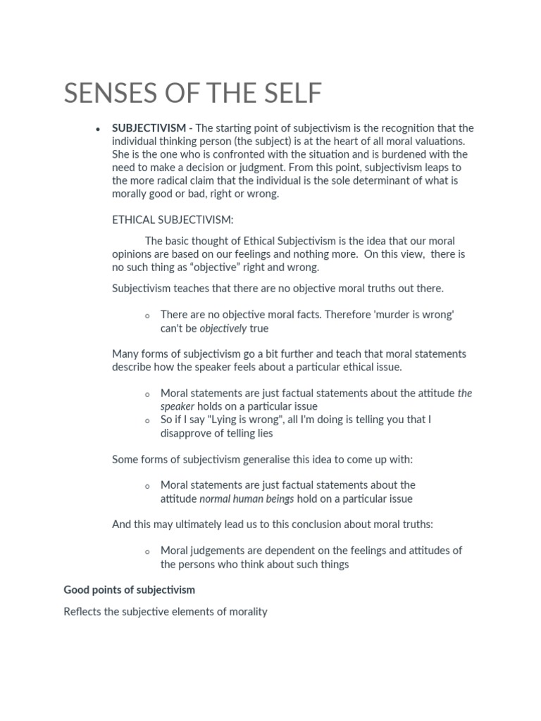 Ethics Week 4 - Senses of The Self | PDF | Objectivity (Philosophy ...