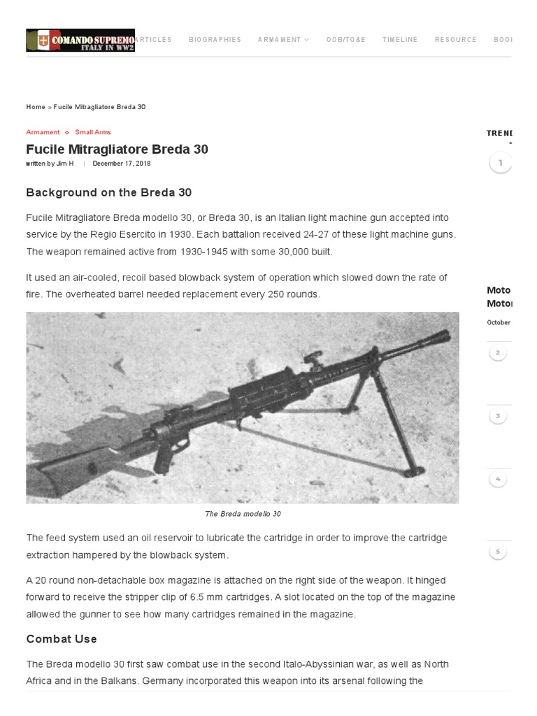 Fucile Mitragliatore Breda 30 - Comando Supremo | PDF | Ammunition ...