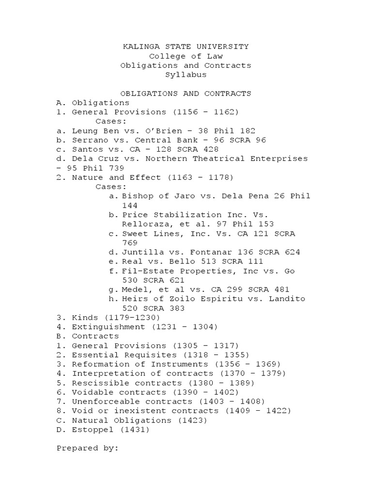 Kalinga State University Law Syllabus | PDF