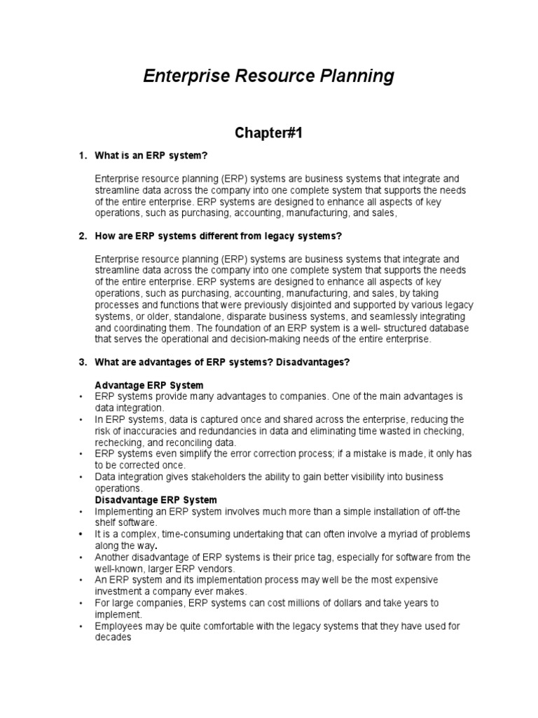 Enterprise Resource Planning Exercise | PDF | Enterprise Resource ...