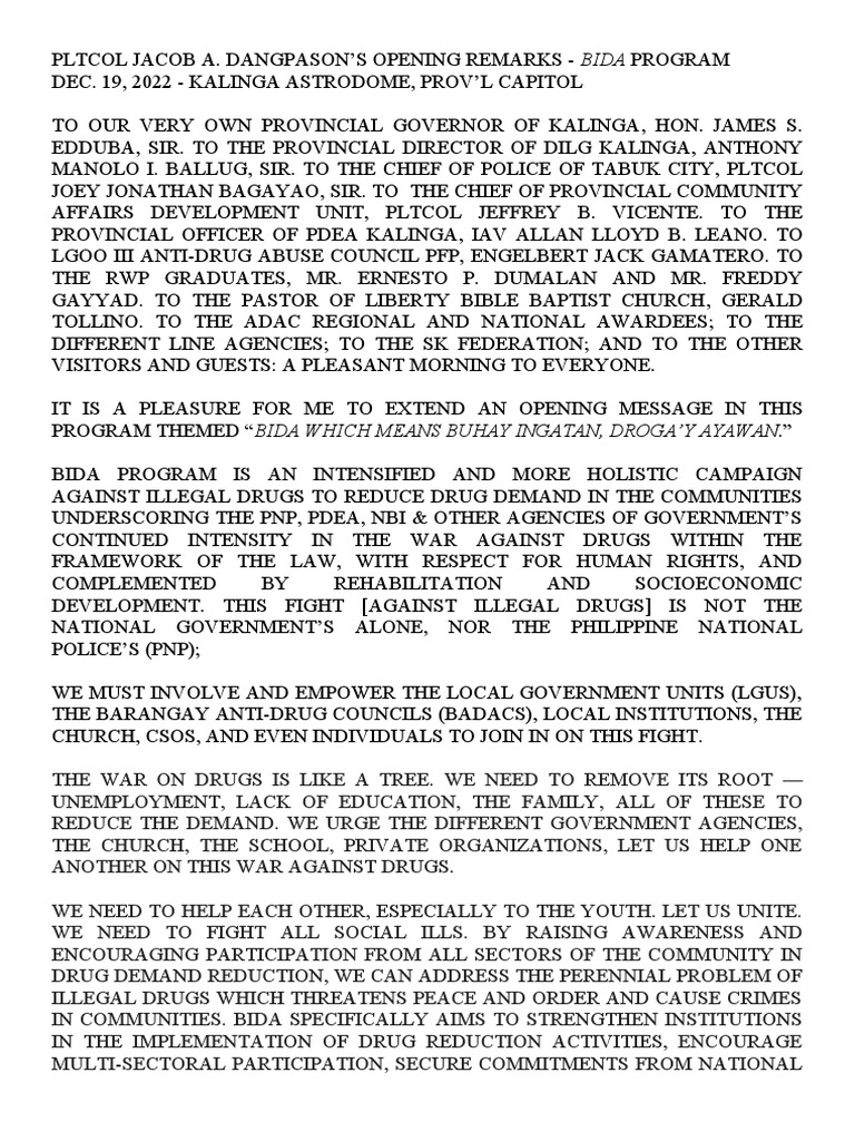 Opening Remarks Dpda Bida Final | PDF