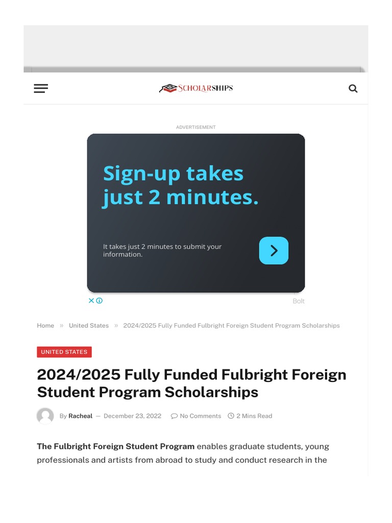 2024/2025 Fully Funded Fulbright Foreign Student Program Scholarships | PDF | International Student