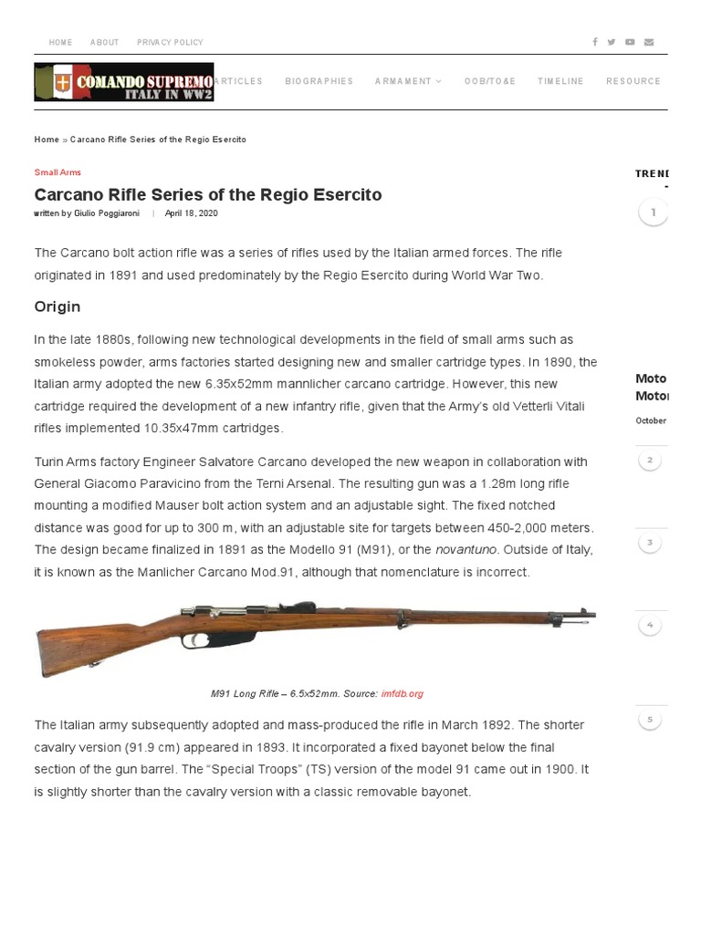 Carcano Rifle Series of The Regio Esercito - Comando Supremo | PDF ...