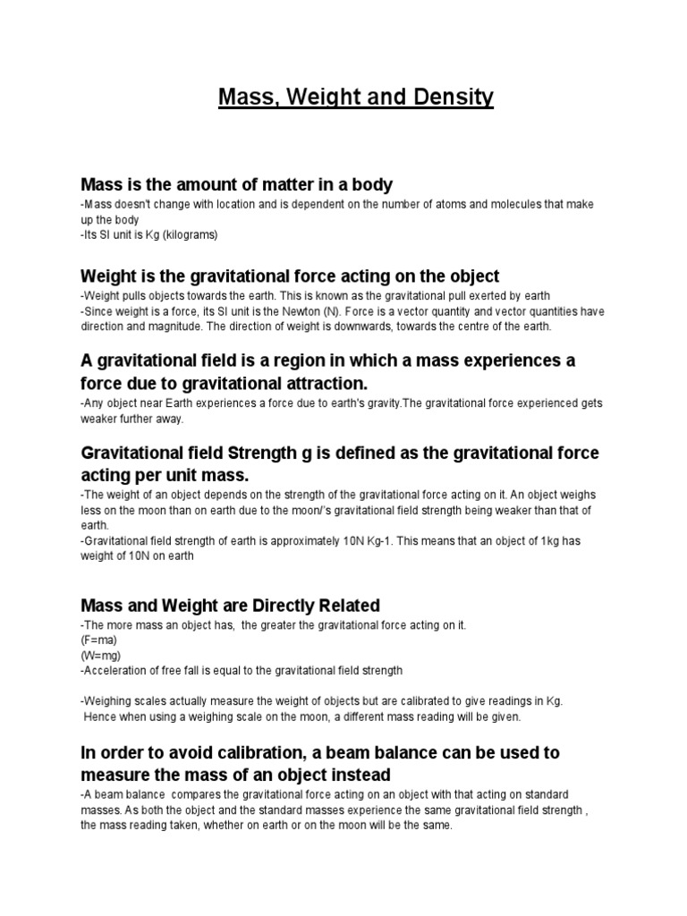 Physics (Mass, Weight and Density) | PDF | Weight | Mass