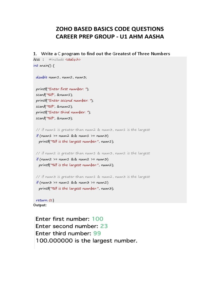 Zoho Based Basics Code Questions | Download Free PDF | Area | Mathematics