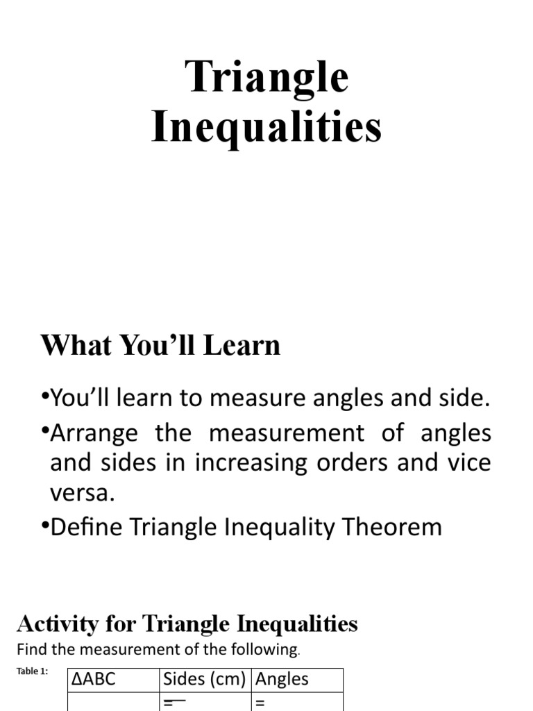 Triangle Inequalities | PDF | Triangle | Angle