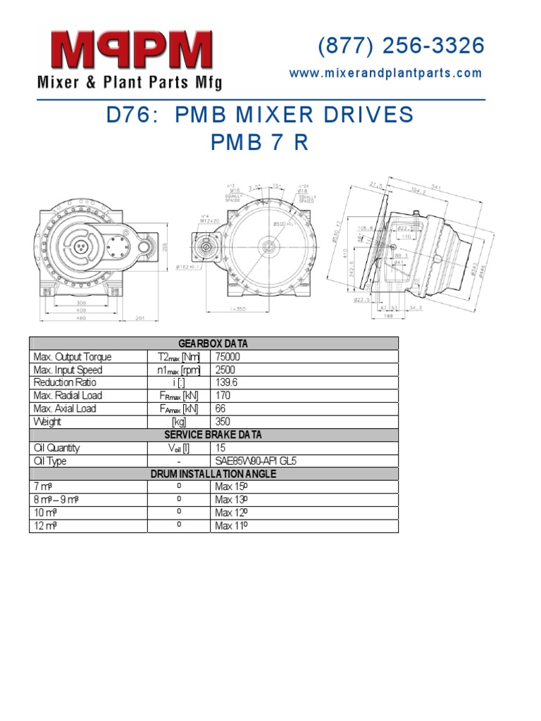 PMB7R Mixer Drum Drive Gearbox - PMP | PDF | Gear | Axle