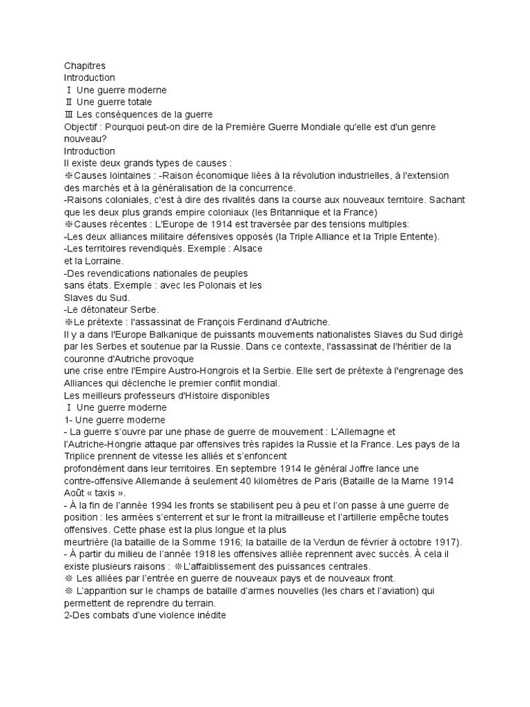 Causes et conséquences de la Première Guerre | PDF | Première guerre ...