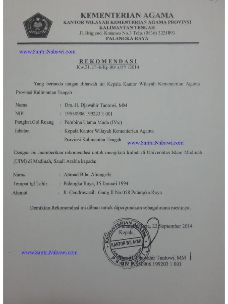 Contoh Surat Rekomendasi | PDF