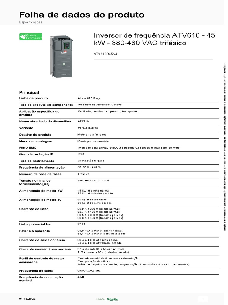 Easy Altivar ATV610 - ATV610D45N4 | PDF | Relé | Entrada/Saída