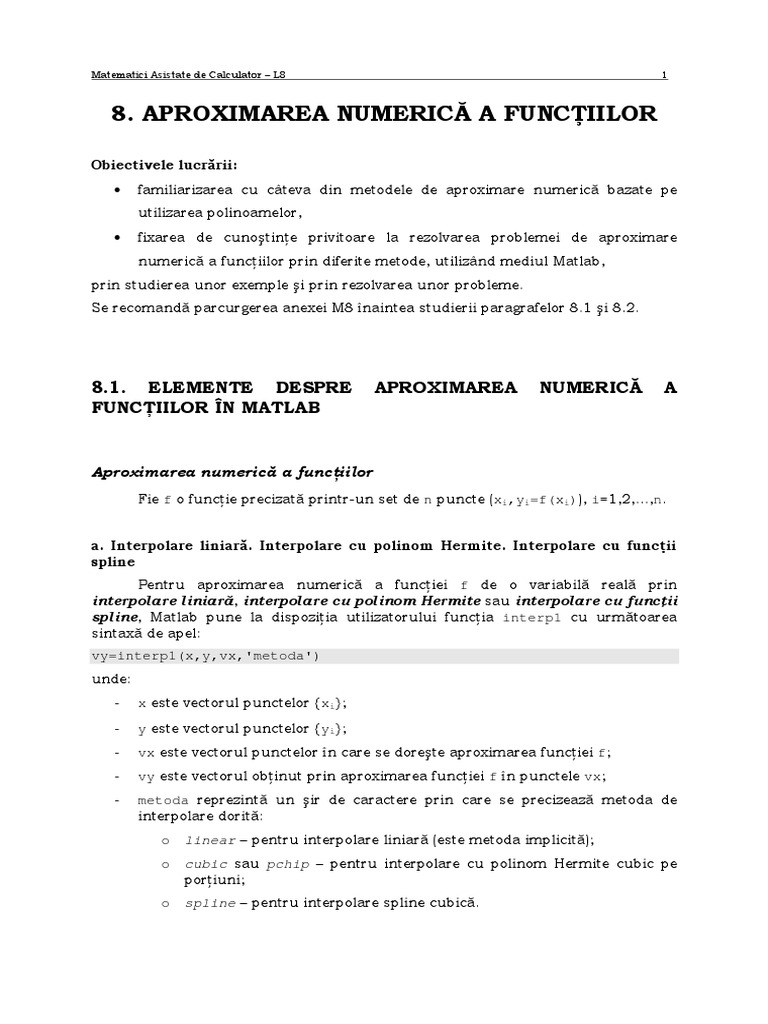 Laborator 8 Aproximarea Numerica A Functiilor | PDF