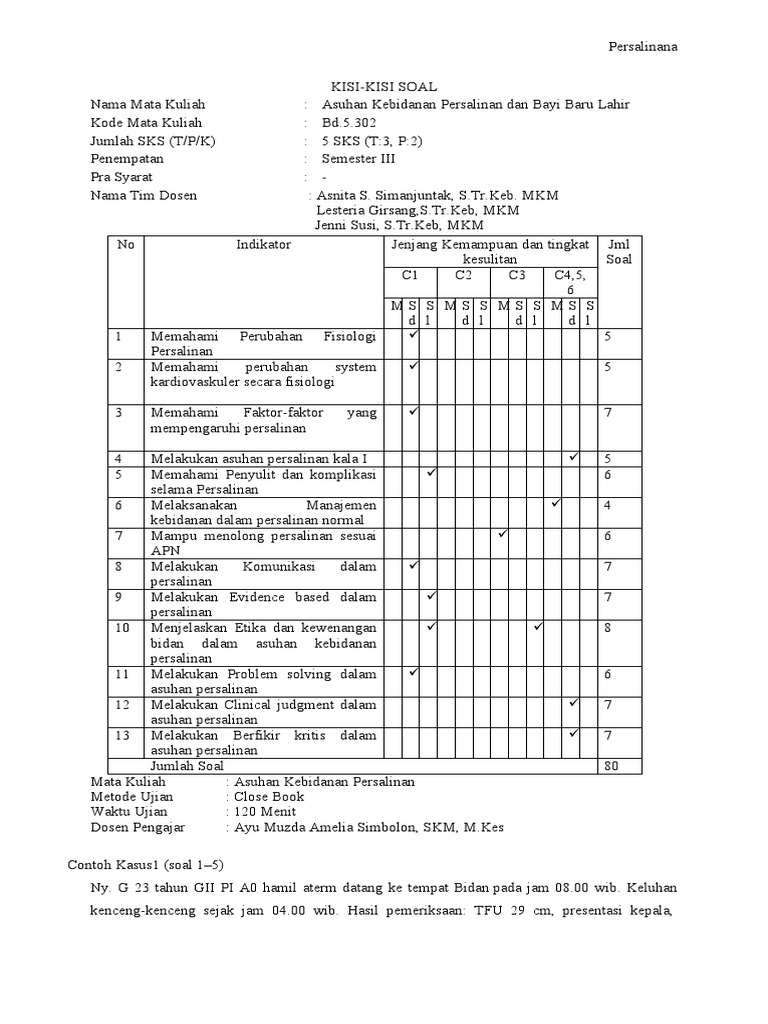 Kisi Kisi Soal MK Askeb Persalinan FX | PDF
